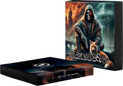 TERMINATOR AND FOX 2 Oz Silver Cast Bar 2025 | Mints