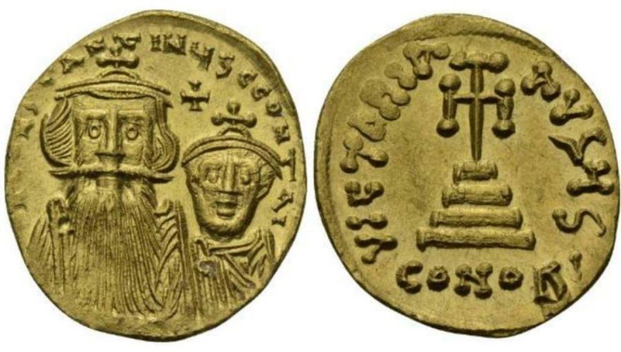 CONSTANS II with CONSTANTINE IV (641-668 AD.) AV Solidus ...