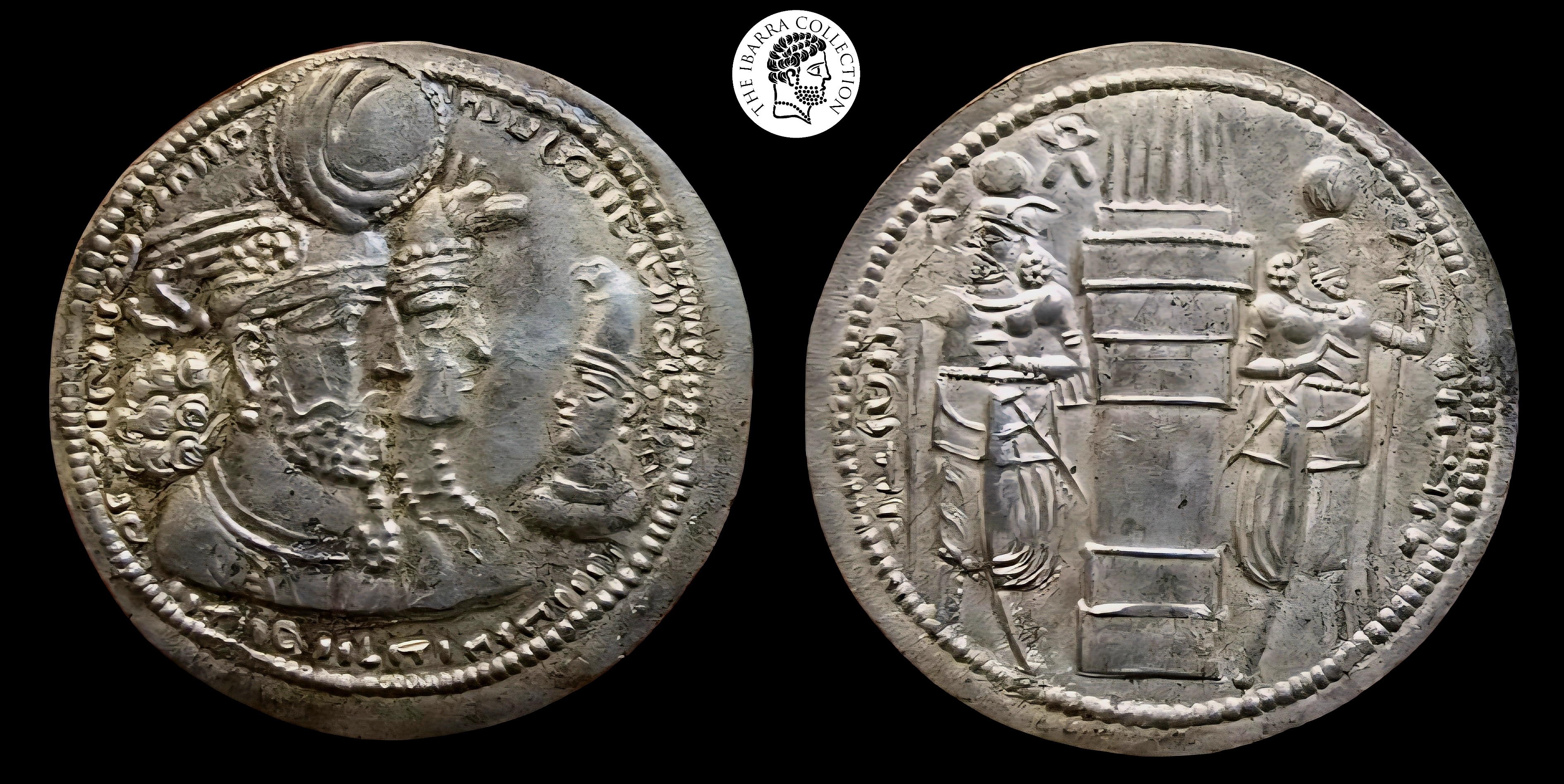 Vahrām (Bahram) II, with Queen and Prince 4. AD 276-293. AR Drachm. EF.