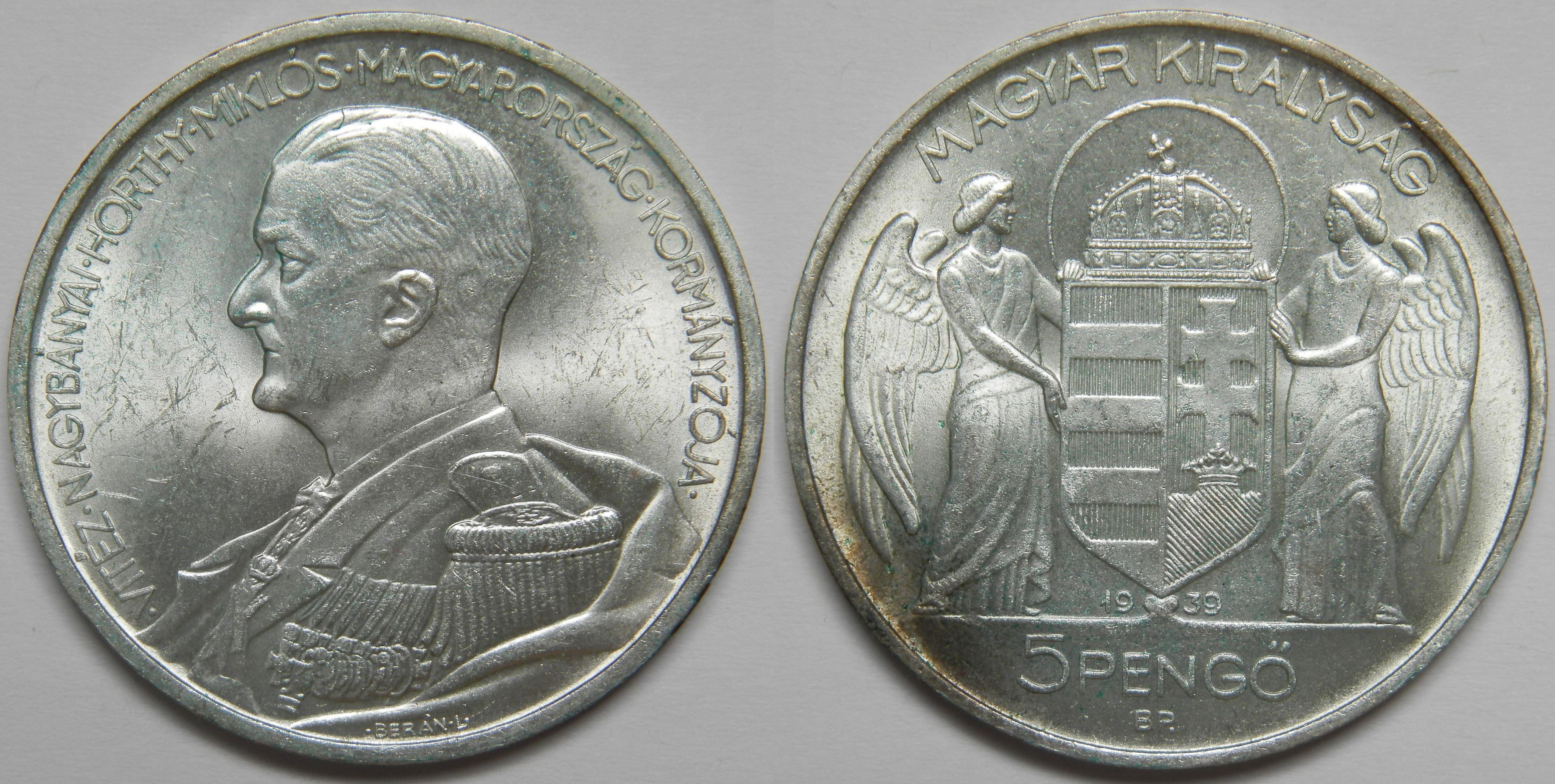 Hungary AR 5 Pengő 1939 B-P (Budapest) | European Coins