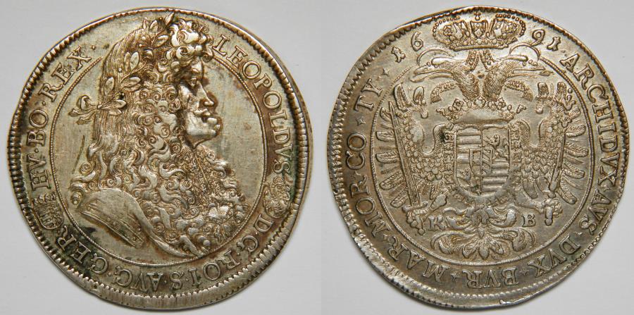 Hungary Leopold I AR Thaler 1691 KB gXF [28.58 grams] | European Coins