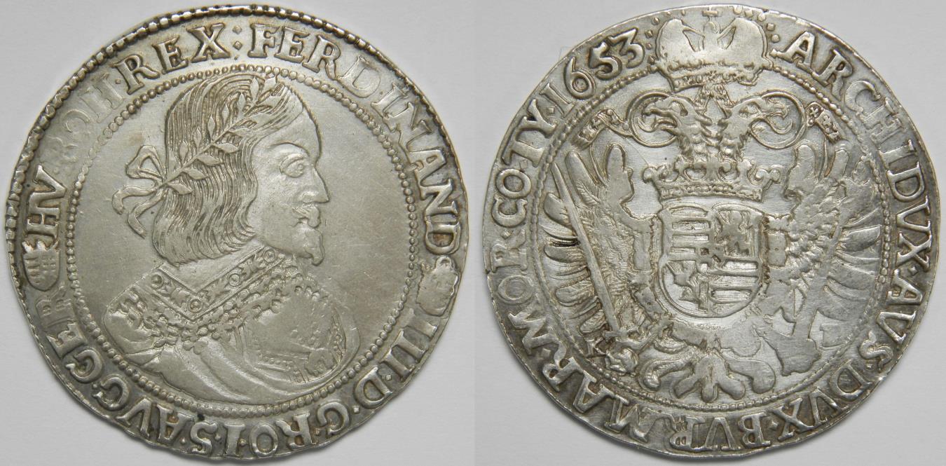 Hungary Ferdinand III AR Thaler 1653 K-B (Körmöcbánya) | European Coins