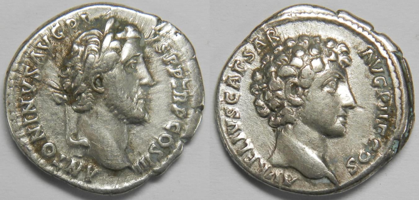 Roman Empire Antoninus Pius and Marcus Aurelius as Caesar AR Denarius ...