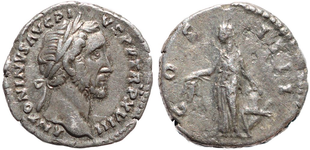 Ancient Roman coin of Antoninus Pius AR silver denarius - COS IIII