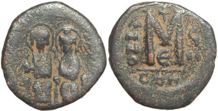 Byzantine Empire - Justin II & Sophia AE follis - Constantinople - Year 7 Byzantine Empire - Justin II & Sophia AE follis - Constantinople - Year 7