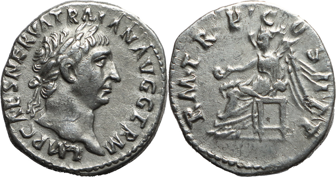 Roman silver denarius of the Emperor Trajan - PAX | Roman Imperial Coins