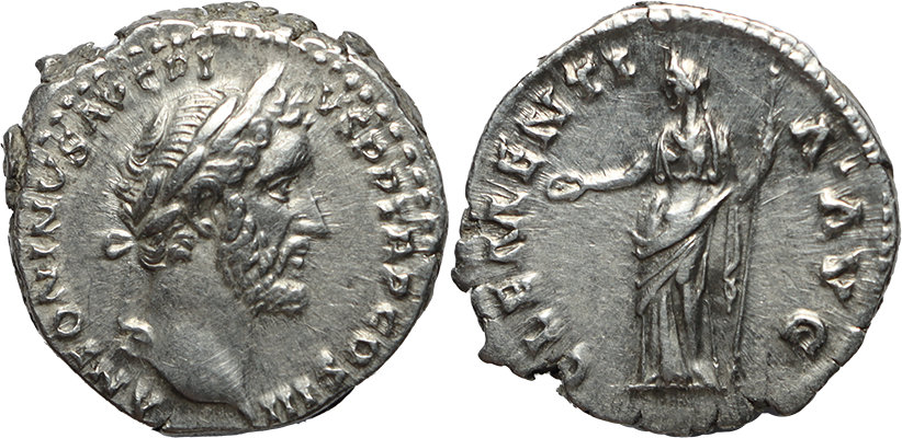 Roman silver denarius of Antoninus Pius - CLEMENTIA AVG | Roman ...