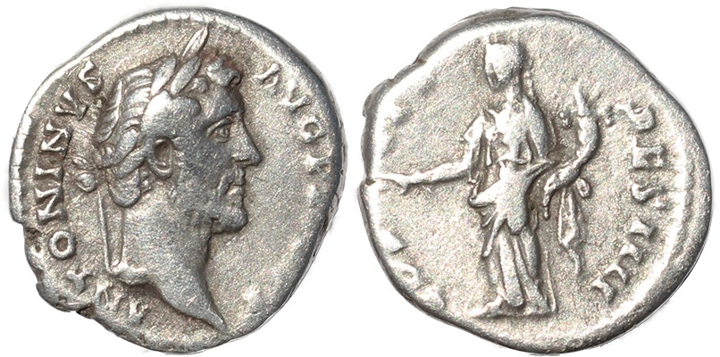 Roman coin of Antoninus Pius AR silver denarius - COS III DES IIII