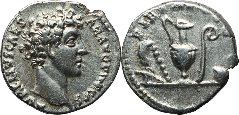 Ancient Roman silver coin of Marcus Aurelius as Caesar - PIETAS AVG