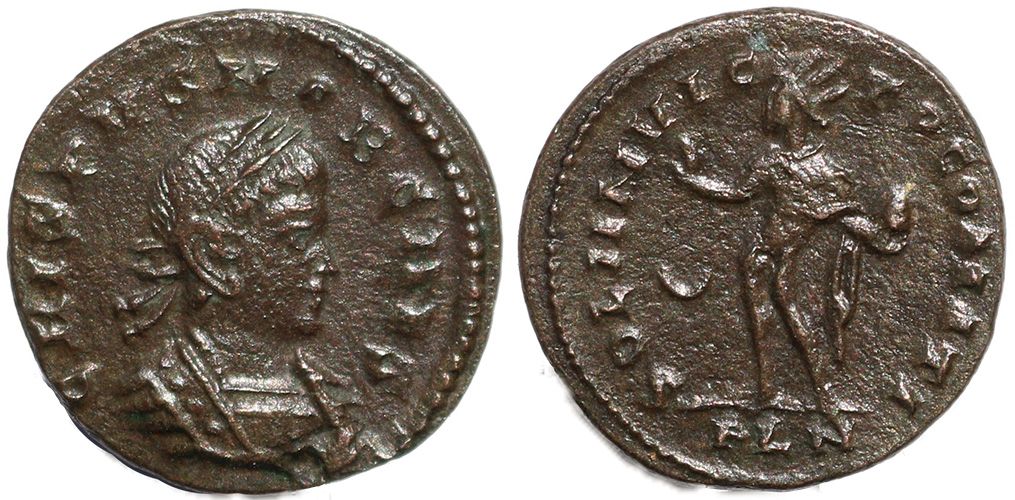 Roman coin of Crispus - SOLI INVICTO COMITI - London | Roman Imperial Coins