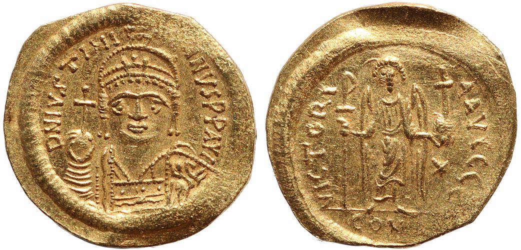 Ancient Byzantine gold coin of Justinian - gold solidus | Byzantine Coins