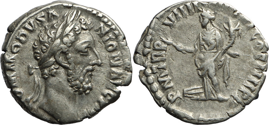 Ancient Roman coin of Commodus AR silver denarius - TR P VIIII (IMP ...