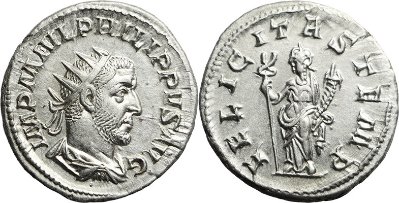 Ancient Roman coin of Philip I silver antoninianus - FELICITAS TEMP