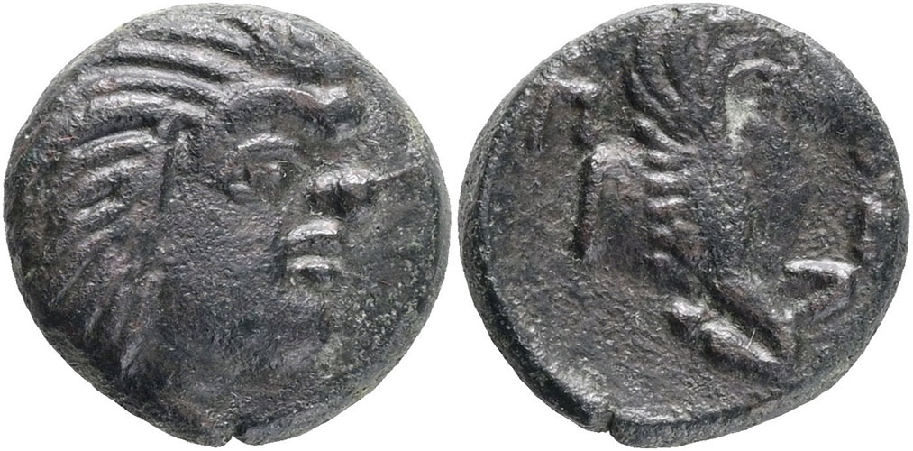 Ancient Greek coin from Pantikapaion, Cimmerian Bosporos - Satyr and ...