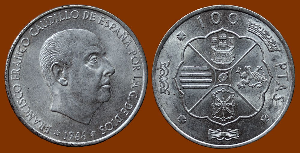SPAIN. Francisco Franco. AR 100 Pesetas, 1966. Lusterous BU. | European ...