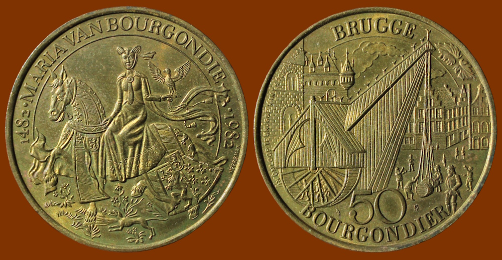 Bruges, Belgium. Municipal Trade Token, 1982. Mary of Burgundy and ...