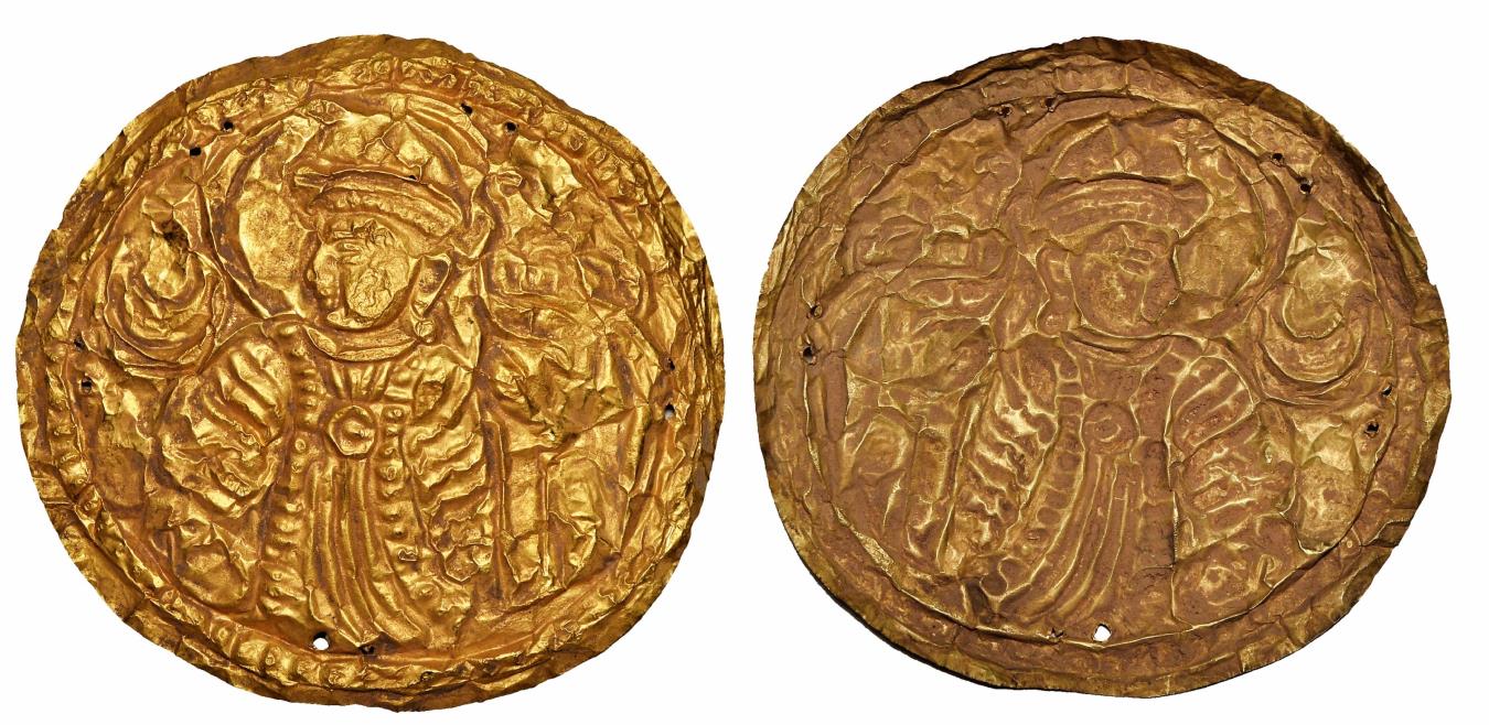 Kushan Empire. Huvishka. AD 152-192. AV Large Gold Repoussé plaque