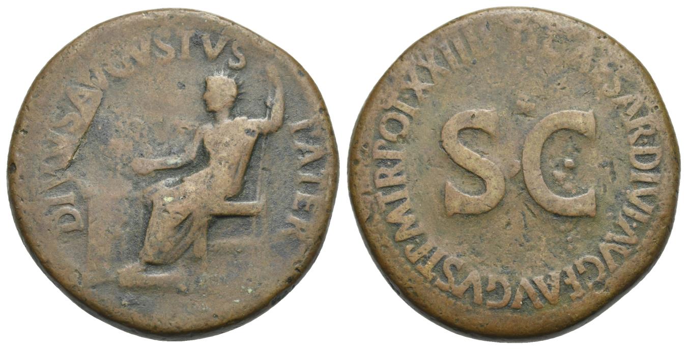 The Roman Empire, Divus Augustus, Sestertius struck under Tiberius ...