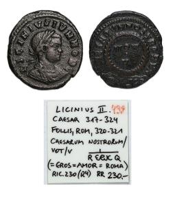 Roman Imperial coins: Extremely rare bronze Follis of Licinius II as ...
