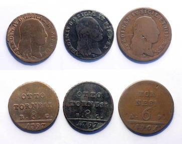 Italian States: Napoli 8 Tonesi 1897 and 1798, 6 Tornesi 1801 (3)