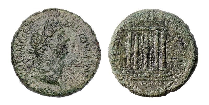 Roman Provincial: Extremely rare bronze As of Domitian with temple of ...
