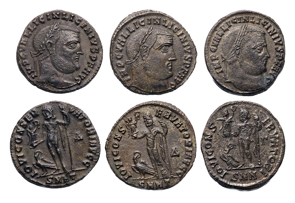 Roman Imperial: Lot of three large bronze Æ Follis of Licinius I, all AU-UNC!