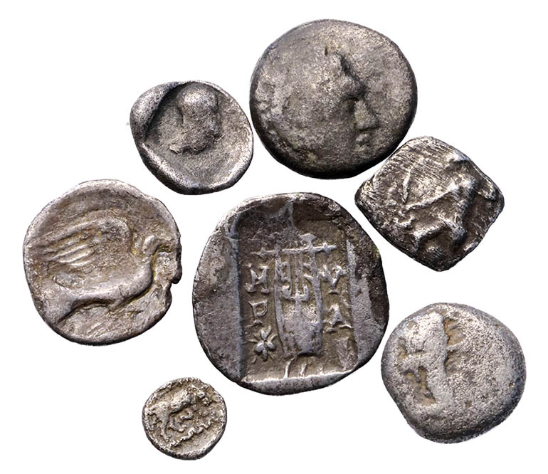 Greek coins: Selection of 7 silver fractions, incl. Persian obol and ...