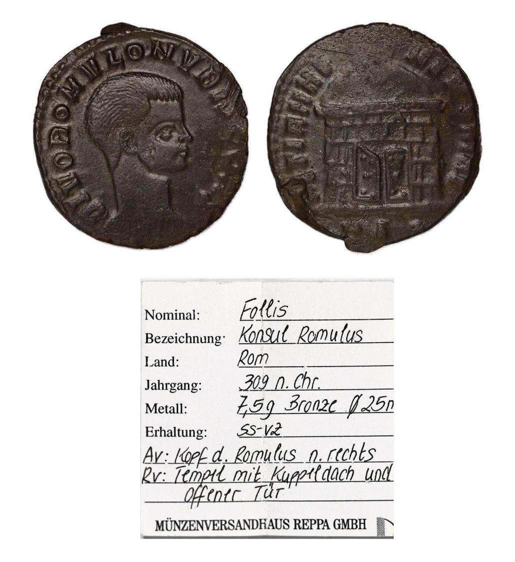 Roman Imperial: Fine portrait bronze Follis of Divus Romulus. Died AD 309