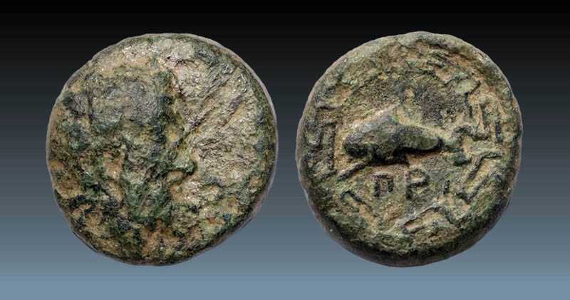 Greek coins: Ionia Priene bronze with Poseidon - RRR-unpublished?!