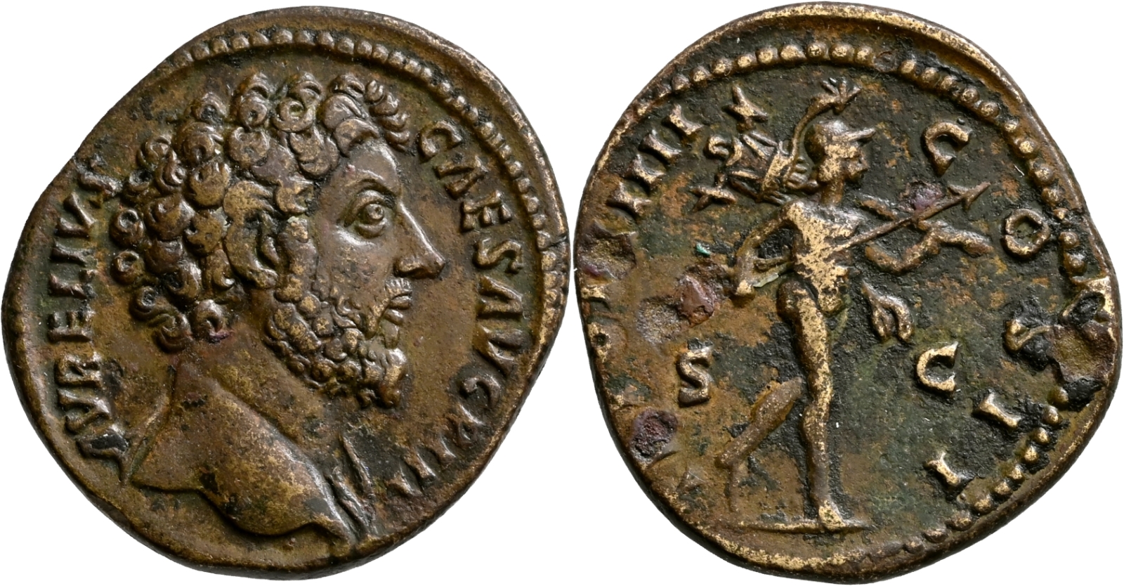 Roman Imperial: High grade Marcus Aurelius, As caesar, bronze As, 159/160 AD.