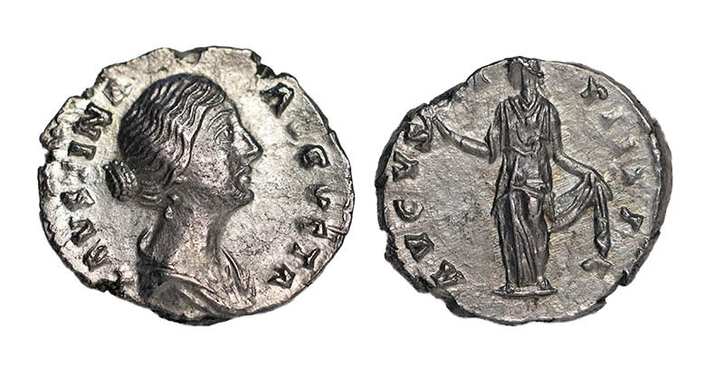 Lovely Roman Imperial AR silver denarius of Faustina II - EF!