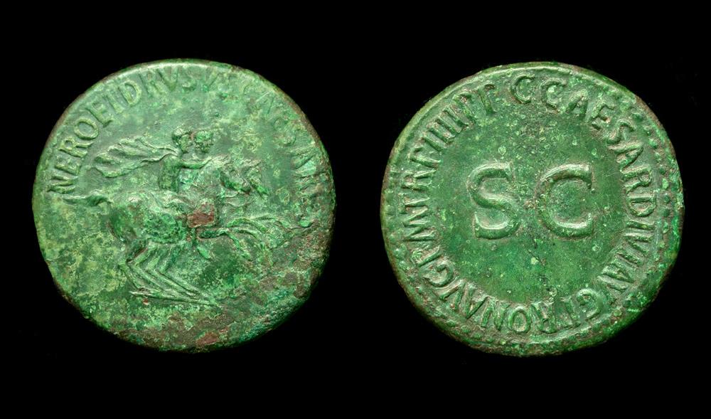 Nero and Drusus Caesars, Dupondius, Very Rare! | Roman Imperial Coins