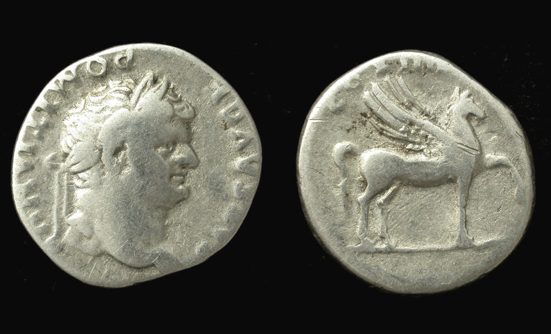 Domitian as Caesar, Denarius, Pegasus reverse! | Roman Imperial Coins