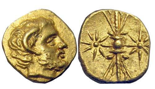 KYRENAICA. Kyrene. Magas, as Ptolemaic Governor,Gold. circa 308-305 BC. Obol . good very fine