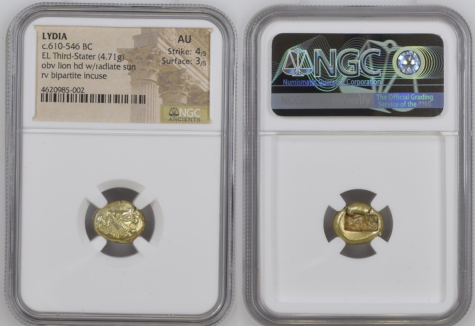 LYDIA EL Third-Stater c.610-546 BC NGC AU Strike: 4/5 Surface: 3/5
