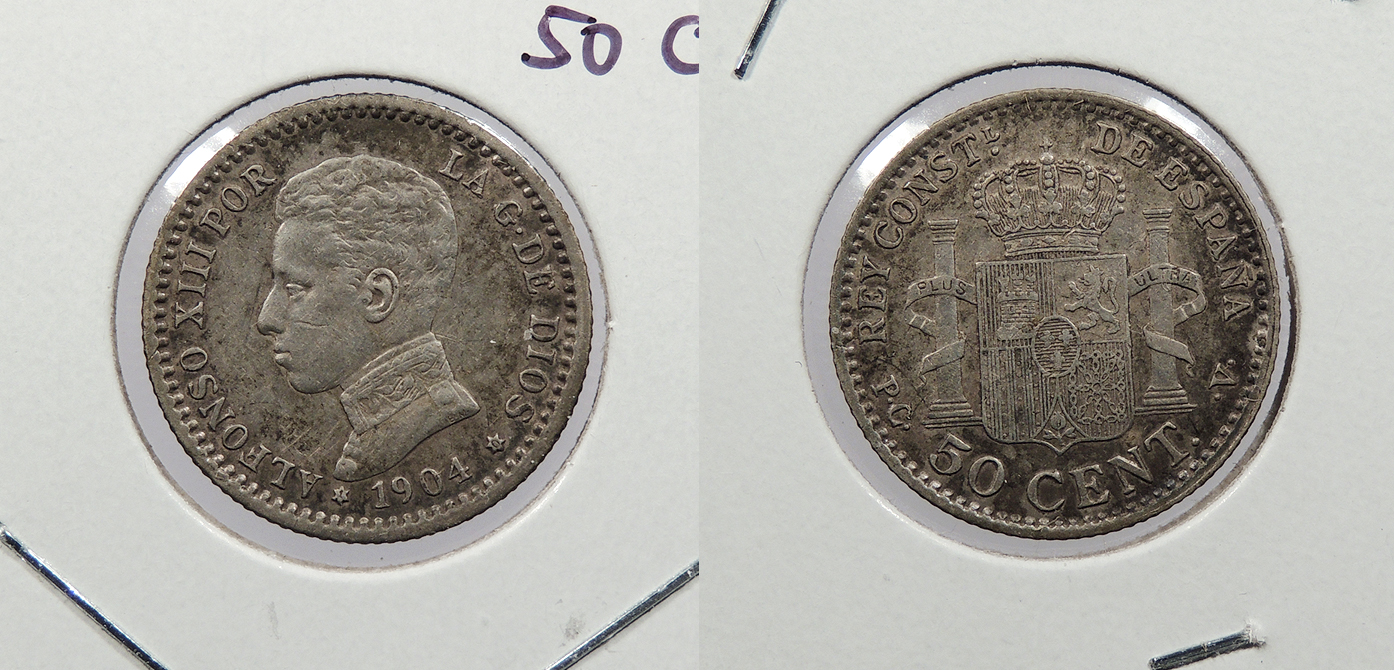 SPAIN: 1904(10) 50 Centimos | European Coins