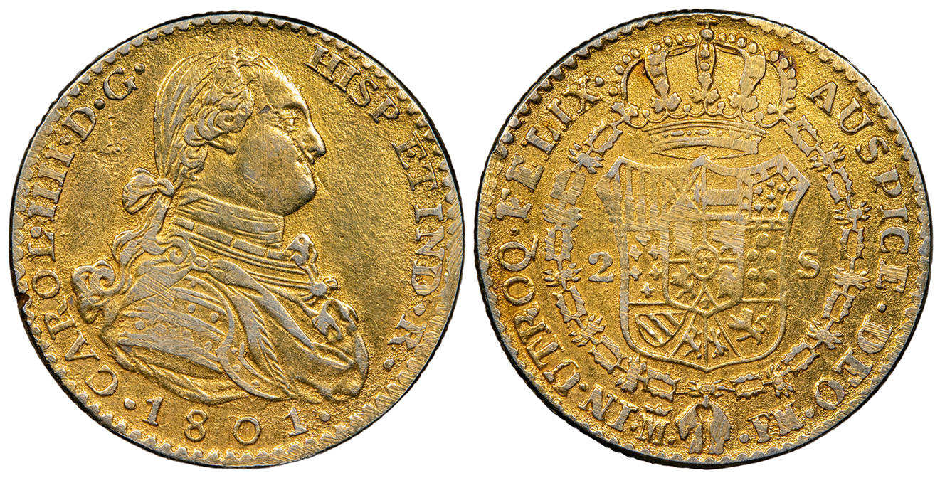 SPAIN Carlos (Charles) IV 1801-M FM 2 Escudos VF | European Coins
