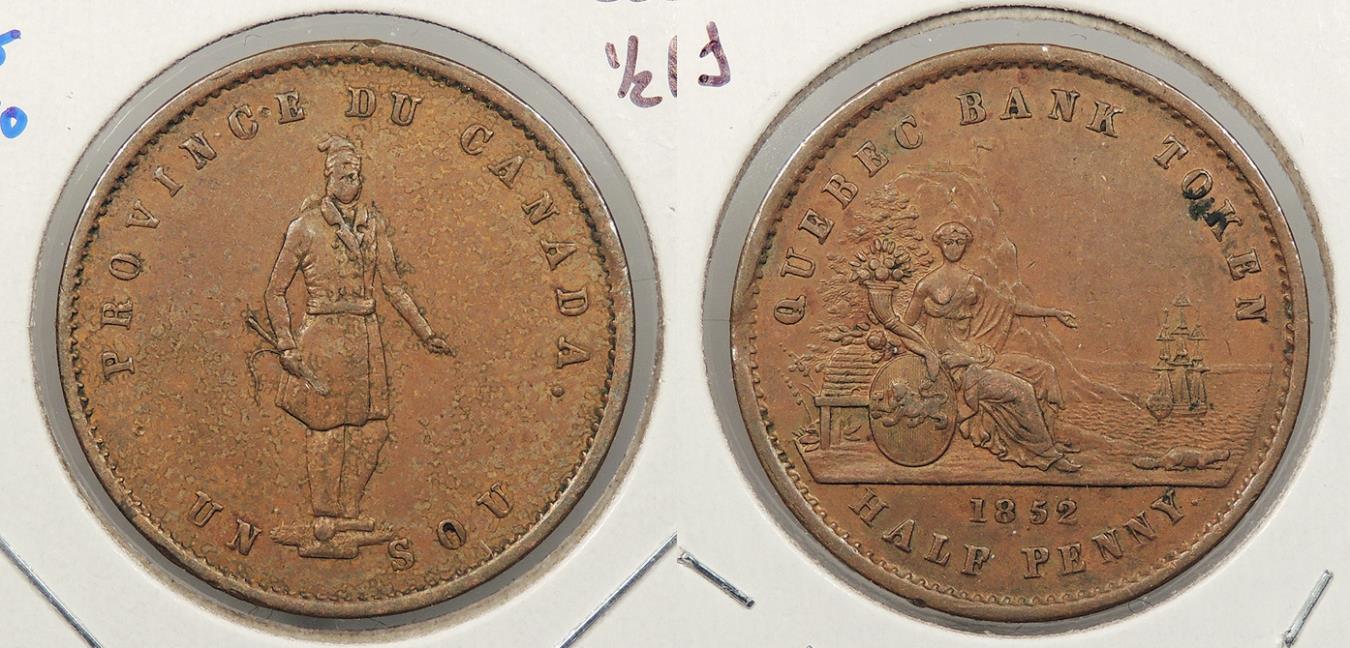 CANADA: Lower Canada 1852 Halfpenny (Sou) Token | North & Central ...