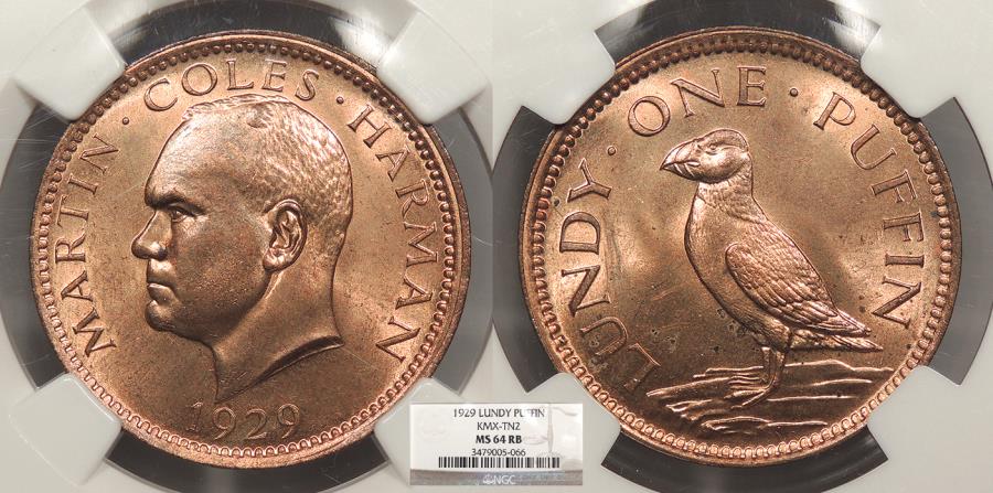 LUNDY Martin Coles Harman 1929 Puffin NGC MS-64 RB | European Coins