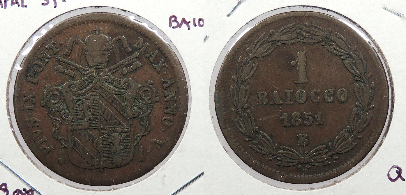 ITALIAN STATES: 1851-V B Baiocco | European Coins
