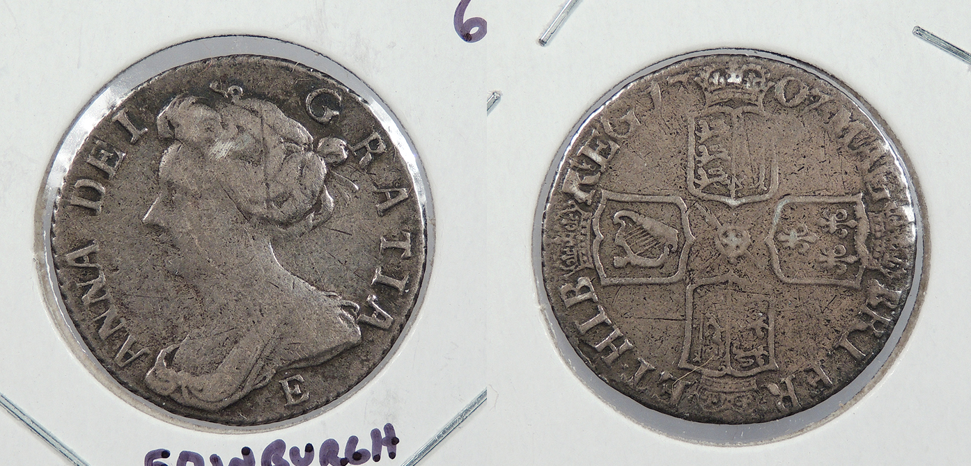 GREAT BRITAIN: 1707-E Anne; Edinburgh Mint. Sixpence (6 pence)