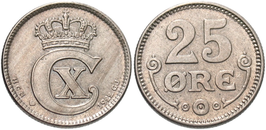 DENMARK: 1922 25 Ore | European Coins