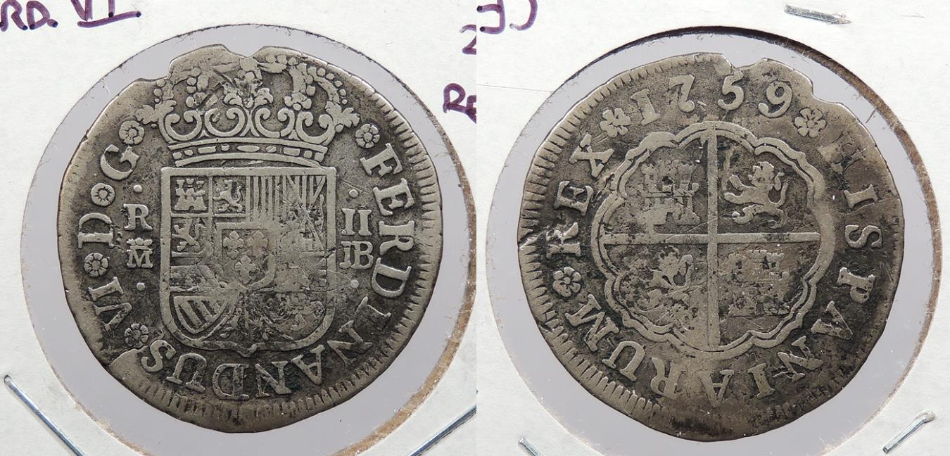 SPAIN: 1759-JB Ferdinand VI 2 Reales | European Coins