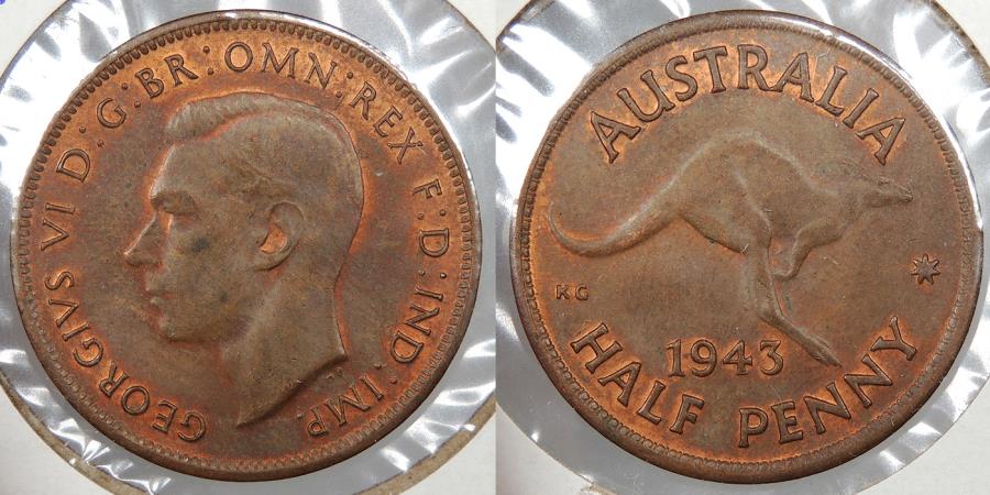 AUSTRALIA: 1943(m) George VI Half Penny | Australian & Oceanian Coins
