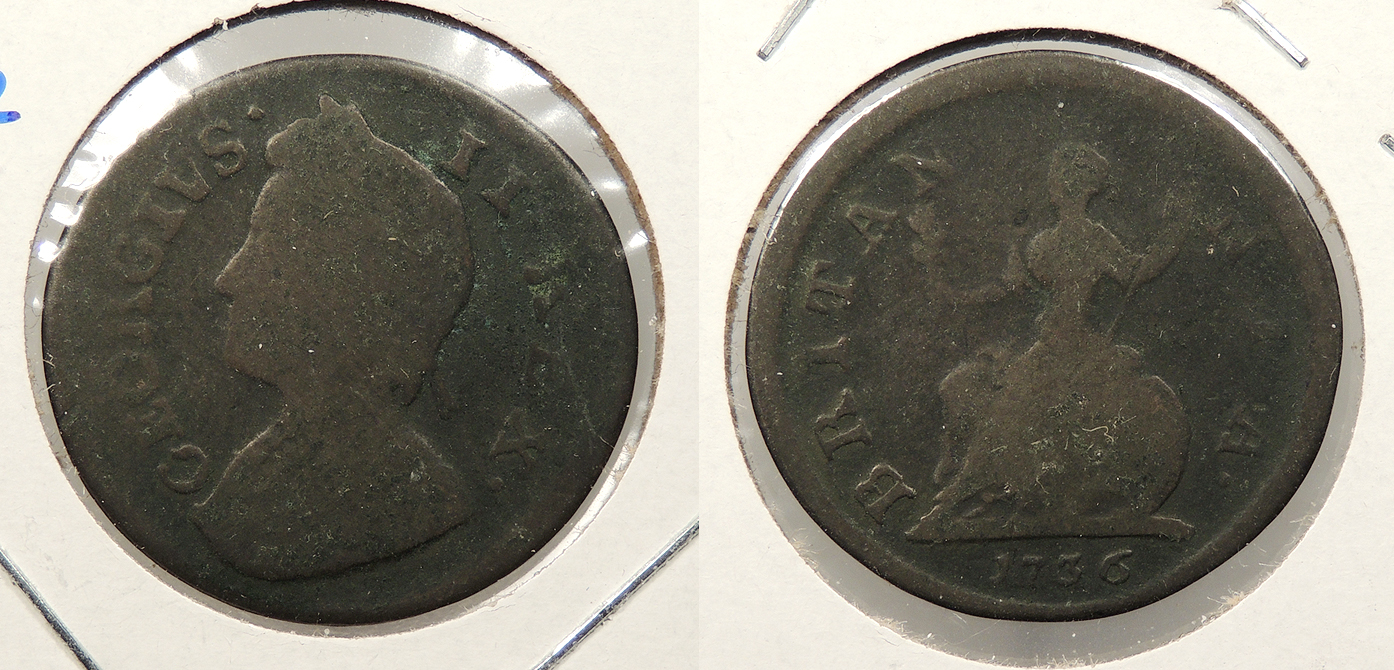 GREAT BRITAIN: 1736 George II Farthing | European Coins