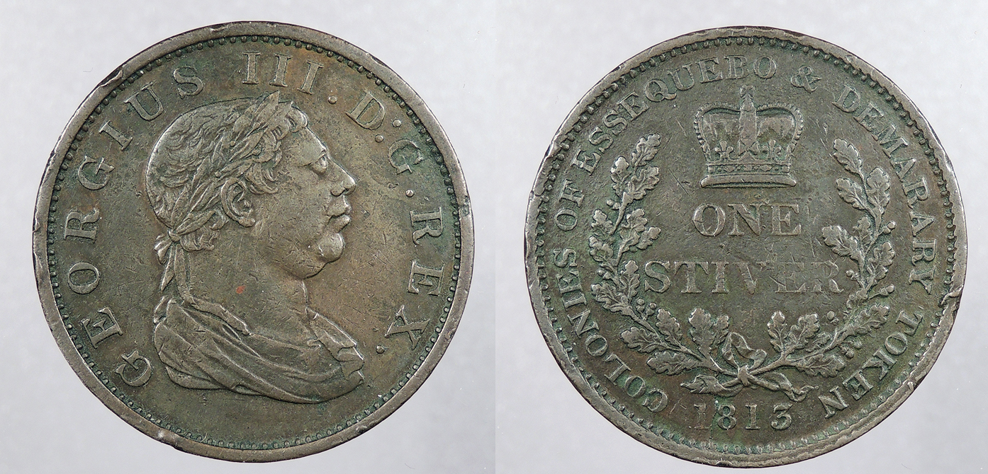 BRITISH GUIANA: Essequebo & Demarary 1813 George III Stiver | South ...