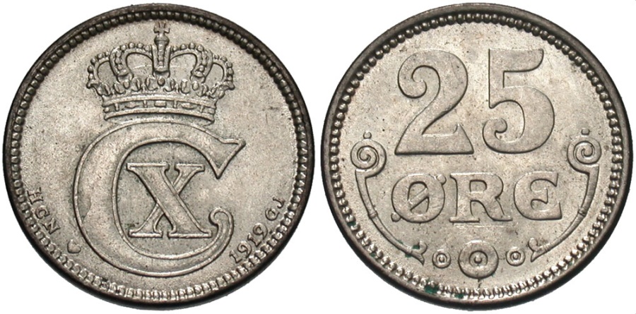 DENMARK: 1919 25 Ore | European Coins