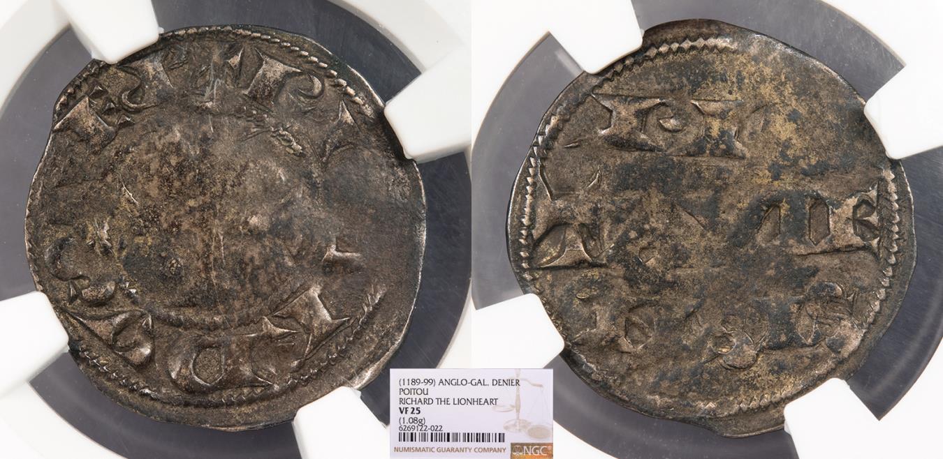 ANGLO-GALLIC Poitou Richard I, the Lionhearted 1189-1199 Denier NGC VF-25