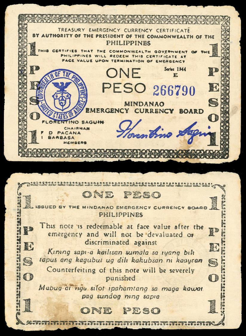 PHILIPPINES Mindanao Emergency Currency Board. 1944 Peso VF | World ...