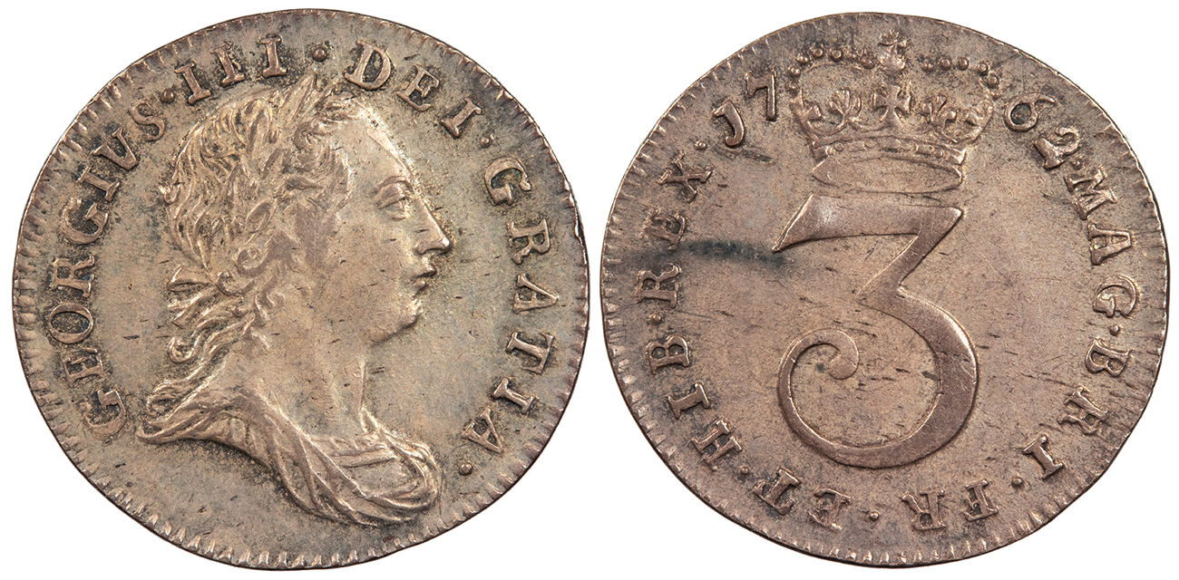 GREAT BRITAIN George III 1762 Threepence (3 Pence) AU | European Coins